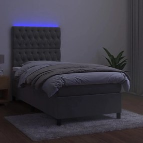 Box spring postel s matrací a LED světle šedá 90x190 cm samet 3136275