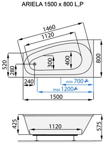 Santech Ariela asymetická rohová vana 150x80 cm pravá SAARI150P