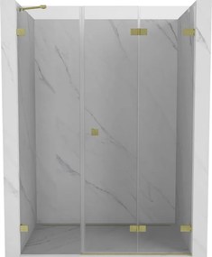 Mexen Lunar-F, pravé sklápěcí sprchové dveře 145 cm, 8mm čiré sklo, zlatý matný profil, 836S-145-050-55-00-P