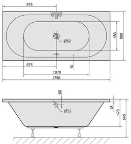 Polysan VIVA B SLIM obdélníková vana 175x80x47cm, bílá - 88119S