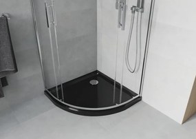 Mexen Rio, čtvrtkruhový sprchový kout 80 x 80 cm, 6mm čiré sklo, chromový profil + černá sprchová vanička, 863-080-080-01-00-4170