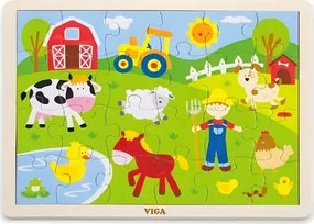 VIGA Dřevěné puzzle Farma / 24 dílků / 27,5 x 20 cm