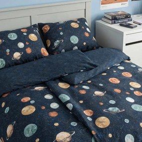 SCANquilt povlečení KLASIK PLUS planets+galaxy tmavě modrá 140 x 200/70 x 90 cm