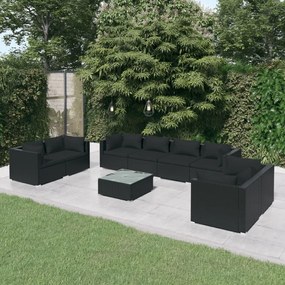 9dílná zahradní sedací souprava s poduškami polyratan černá,  3102288
