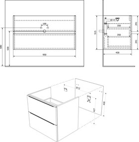 Sapho Filena koupelnová skříňka pod umyvadlo 95 x 51,5 x 43 cm černá mat strip FID1210BS