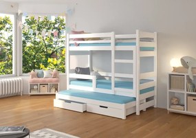 Patrová postel pro tři osoby s matracemi KARLO bílá