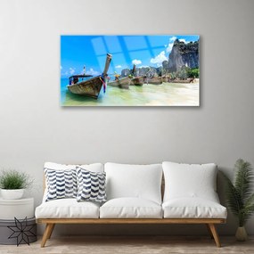 akrylový obraz Loďka Moře Pláž Krajina 100x50 cm