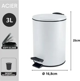 Spirella ADELAR matná bílá / Pedálový odpadkový koš / 3 l / ocel