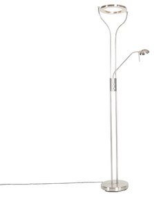 Moderní stojací ocelová lampa se čtecím ramenem včetně LED a stmívače - Divo