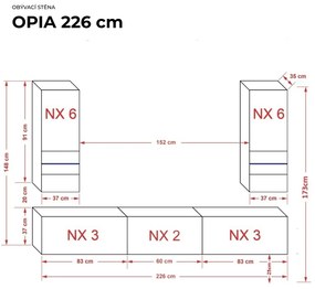 Ral Obývací stěna OPIA 3, 226 cm - Sonoma