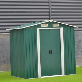 Plechový zahradní domek na nářadí, zelená / bílá, 2x1,3x1,8 m, HAMAL TYP 1