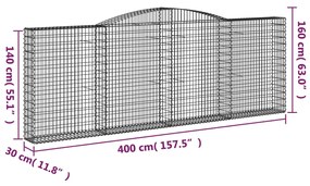 Klenuté gabionové koše 3 ks 400x30x140/160cm pozinkované železo,  3146893