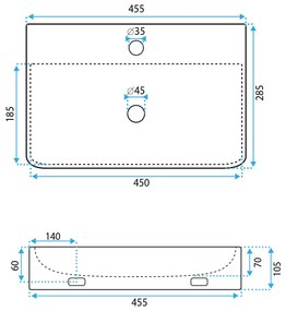 Rea Naomi, umyvadlo závěsné/na desku 455x285x105 mm, bílá lesklá, REA-U0630