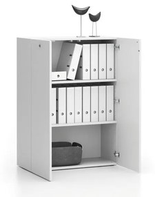 PLAN Nízká kancelářská skříňka SEGMENT, uzamykatelná, 2 police, 840 x 370 x 1140 mm, bílá