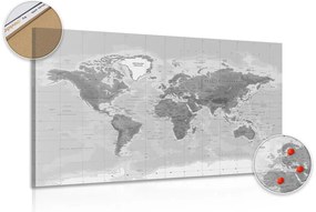 Obraz na korku nádherná černobílá mapa světa