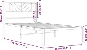 vidaXL Kovový rám postele s čelem 75 x 190 cm [372169] Barva: Černá