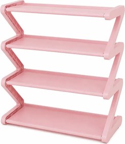 botník, 4 patra, konstrukce tvaru Z, kov/plast/látka, 51x45x19 cm, růžová, Dekorino BB20260046