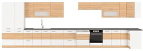 Nábytek Elegance Kuchyňská linka IKONIK 120/180cm = Dolní skříňky: 80cm dřezová, 40cm zásuvková. Horní skříňky: 80cm prosklená, 40cm dvířka, 60cm digestořová.