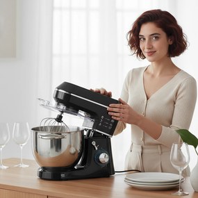 HOMCOM Kuchyňský robot s hnětacím strojem, 7l nerezová mísa, 1400 W, s naklápěcí hlavou, hnětací hák, metla, šlehací metla