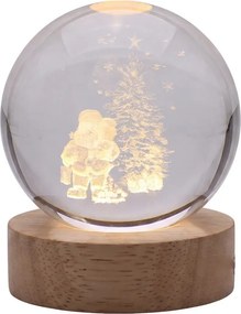 LED stolní lampička na dřevěném podstavci - Santa u stromku - Ø 6 cm / USB