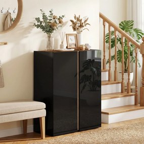 Skříňka na boty HOMCOM s bezpečnými soft‑close dveřmi, 6 polic, až 18 párů, bezúchytový design, vysoce lesklá černá