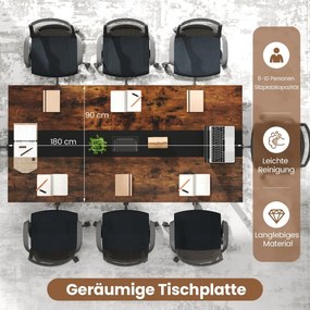 Costway Konferenční stůl pro 8-10 osob obdélníkový – 180 × 90 cm, hnědý