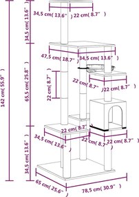 Škrabadlo pro kočky se sisalovými sloupky krémové 142 cm 171591