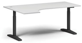 Výškově nastavitelný stůl, elektrický, 675-1325 mm, rohový levý, deska 1800x1200 mm, černá podnož, bílá
