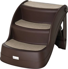 PawHut 3-krokové skládací schodiště pro psy, plastové kroky pro domácí mazlíčky s protiskluzovým kobercem pro postel a pohovku, nosnost 15 kg, 49x38x3