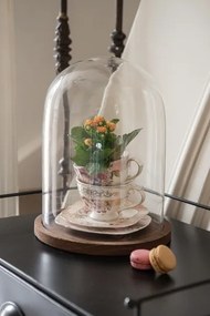 Dřevěný podnos se skleněným krytem - Ø 23*29 cm