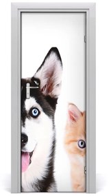 Samolepící fototapeta na dveře Pes a kočka 85x205 cm