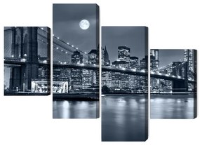 Vícedílný obraz Noční Panorama New Yorku S Měsícem Na Obloze Nedostatek Nedostatek Přírodní plátno 240x150