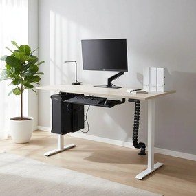 Výškově nastavitelný stůl OfficeTech C, 180 x 80 cm, bílá podnož, bílý jasan