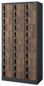 Depozitní skříňka s 33 uzamykatelnými boxy, bílá antracit/ořech, 900x1850x450 mm: OLIVER Eco Design