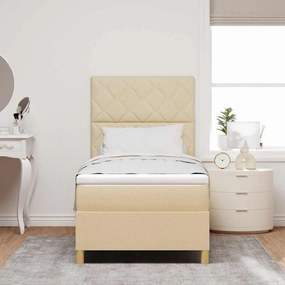 Postel s boxspringem s čelo Krémová 90 x 190 cm textil 3339663