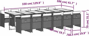 13dílný zahradní jídelní set s poduškami hnědý polyratan 3210585