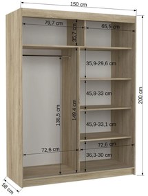 Šatní skříň s posuvnými dveřmi Marvin - 150 cm Barva: dub Sonoma