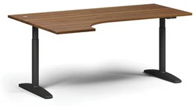 Výškově nastavitelný stůl OBOL, elektrický, 675-1325 mm, rohový levý, deska 1800x1200 mm, černá zaoblená podnož, ořech