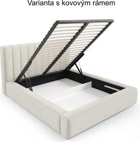 Čalouněná postel BORMINI+, 140x200 cm, s úložným prostorem a roštem Úložný prostor: S kovovým rámem úložného prostoru, Barva látky Velutto: Černá (Velutto 20)