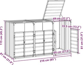 vidaXL Box na 3 popelnice 216 x 81 x 115 cm ocel [4006182] Barva: Zelená