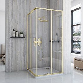 Rea City, sprchový kout s posuvnými dveřmi 90x90cm, 5/4mm čiré sklo, zlatý matný profil, REA-K6443