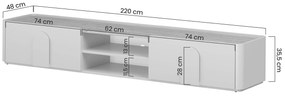 TV stolek Amilio 220 cm - kašmírová / dub olejovaný / úchytky dub světlý