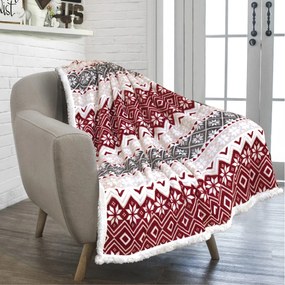 Vánoční červeno-bílá beránková deka z mikroplyše MERRY HUG Rozměr: 200 x 220 cm