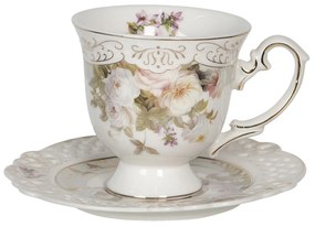 Porcelánový šálek s podšálkem s květinovým motivem – 12*9*9 / Ø 14*1 cm / 0.2L