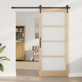 Posuvné dveře 93 x 211 cm Masivní borové dřevo a sklo Přírodní 3332345