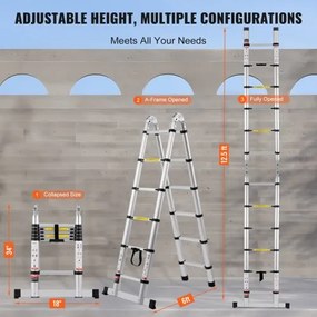 Teleskopický prodlužovací žebřík 3,8 m tvaru A s tyčí stabilizátoru pro obytné vozy