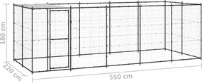vidaXL Venkovní psí kotec se střechou pozinkovaná ocel 12,1 m² [3082294] Barva: Černo-stříbrný