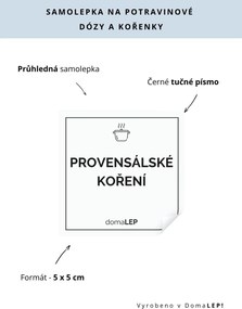 Samolepka na kořenky PROVENSÁLSKÉ KOŘENÍ průhledná 5 × 5 cm tučné písmo