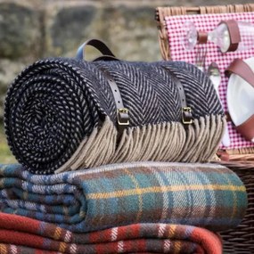 Pikniková vlněná deka Polo Herringbone Vintage, kožené popruhy, 183 x 150 cm Tweedmill