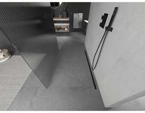 Mexen Kioto, sprchová zástěna Walk-In 110 x 200 cm, 8mm sklo s žebrovým vzorem, černý profil, 800-110-002-70-09